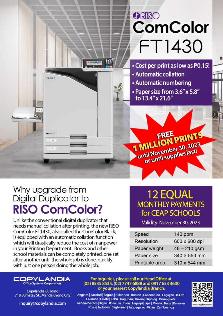 RISO ComColor FT1430 Promo: Extended Until November 30, 2023